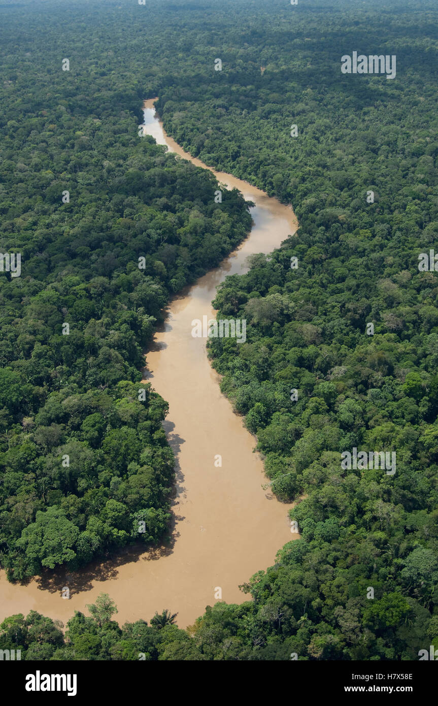 Tiputini River aerial showing silted water, Yasuni National Park ...