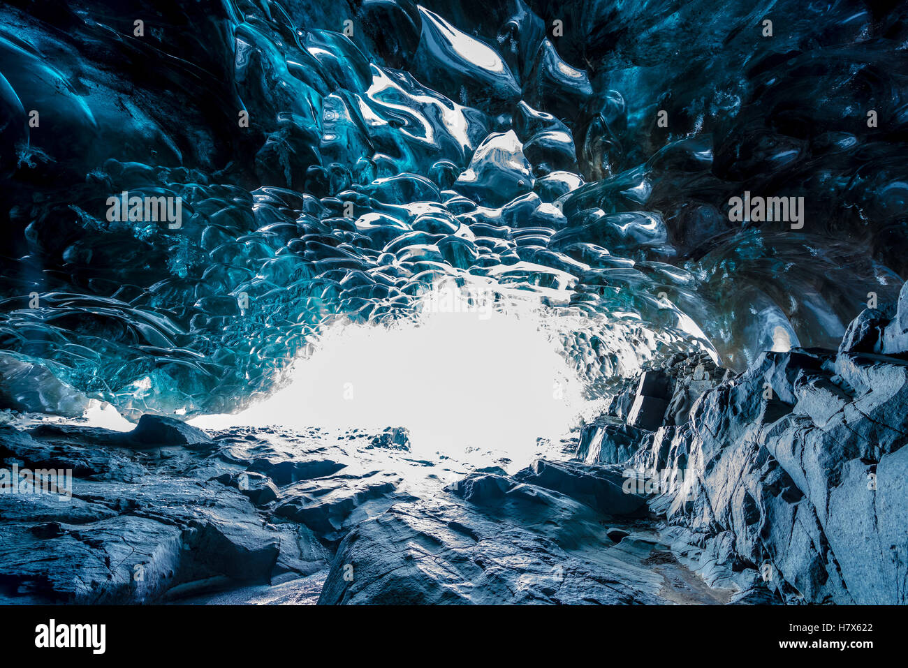 Inside Ice caves in Iceland Stock Photo - Alamy