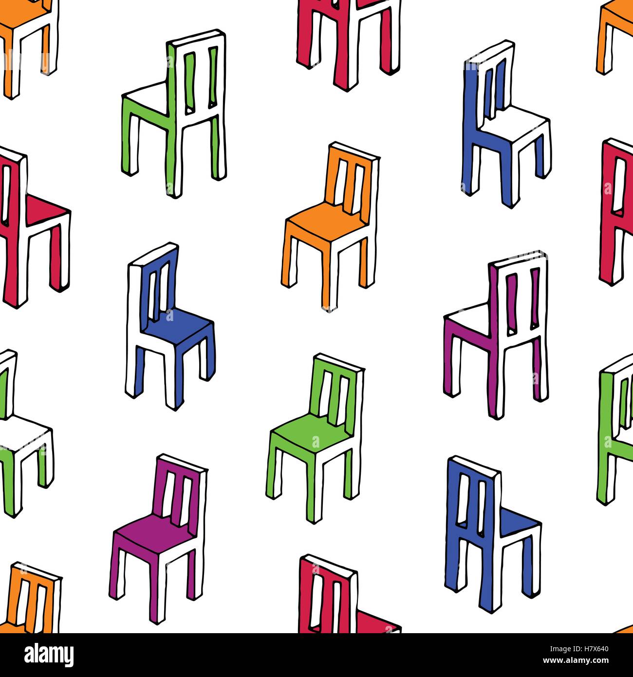 Seamless vector pattern with chairs. Hand drawn cute illustration Stock ...