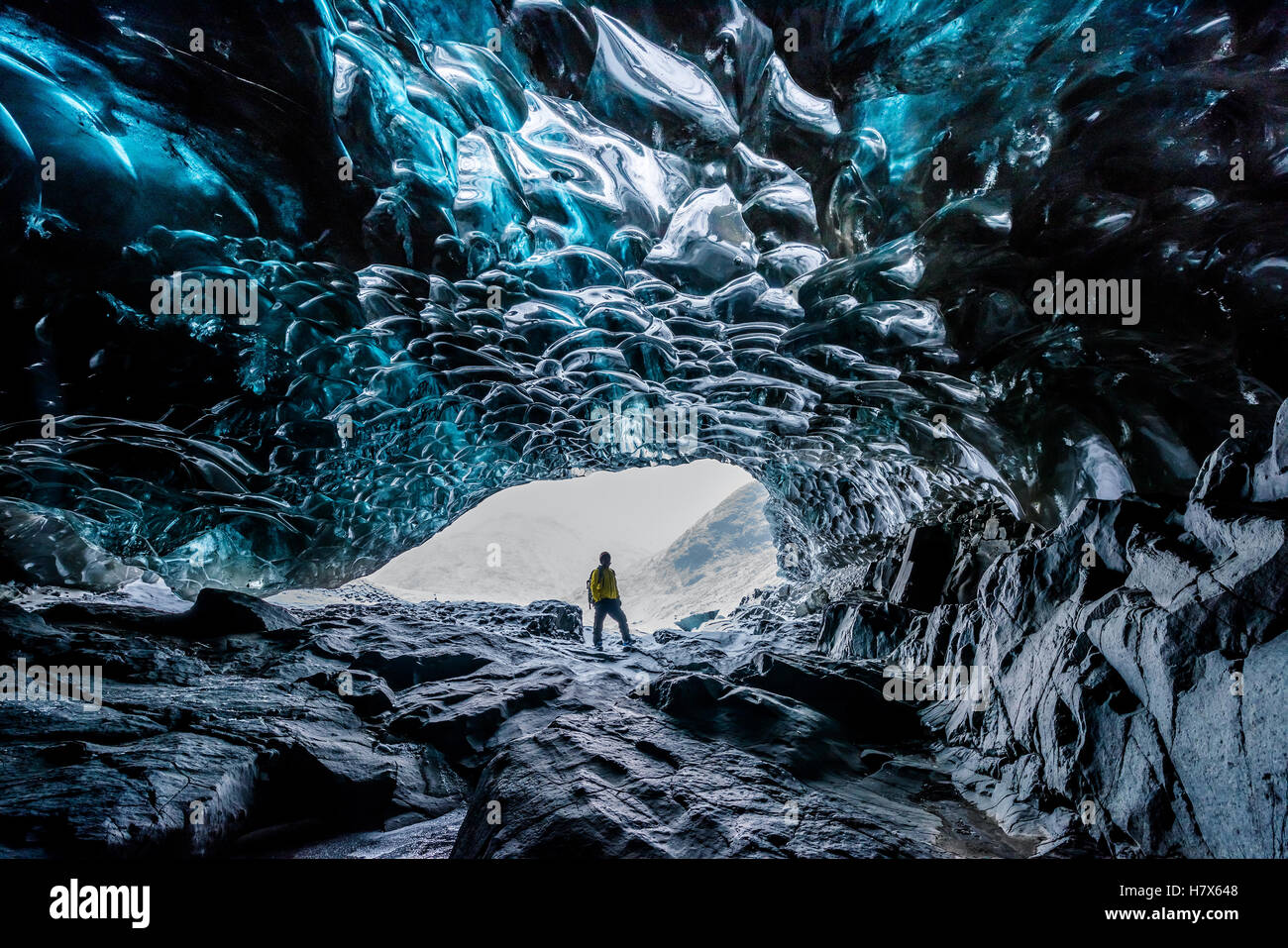 Inside Ice caves in Iceland Stock Photo - Alamy