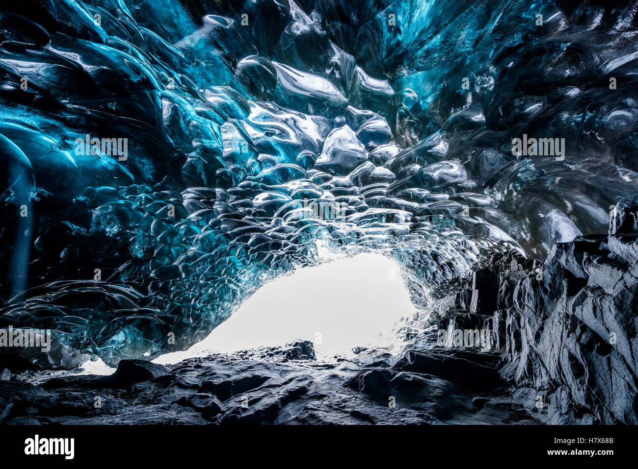 Inside Ice caves in Iceland Stock Photo - Alamy