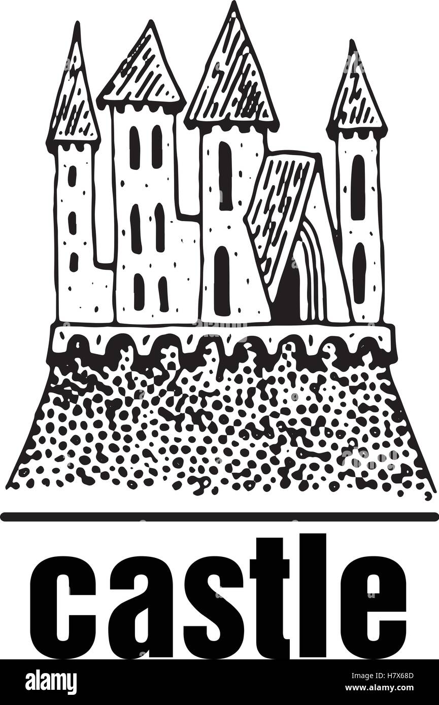 Abstract castle vector logo template. Tower sign. Castle logo. Hand ...