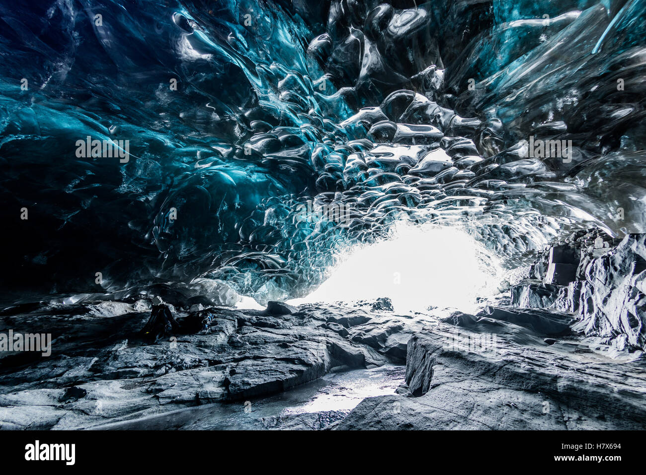 Inside Ice caves in Iceland Stock Photo - Alamy