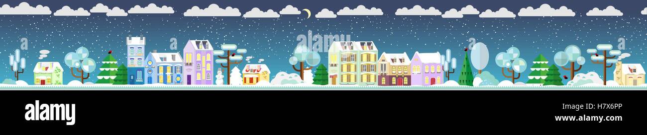 Seamless horizontal long urban landscape. Small town street. Vector ...