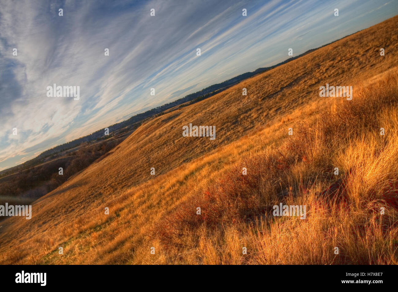 Sky and clouds just before sunset on a hilly Wyoming ranch Stock Photo ...