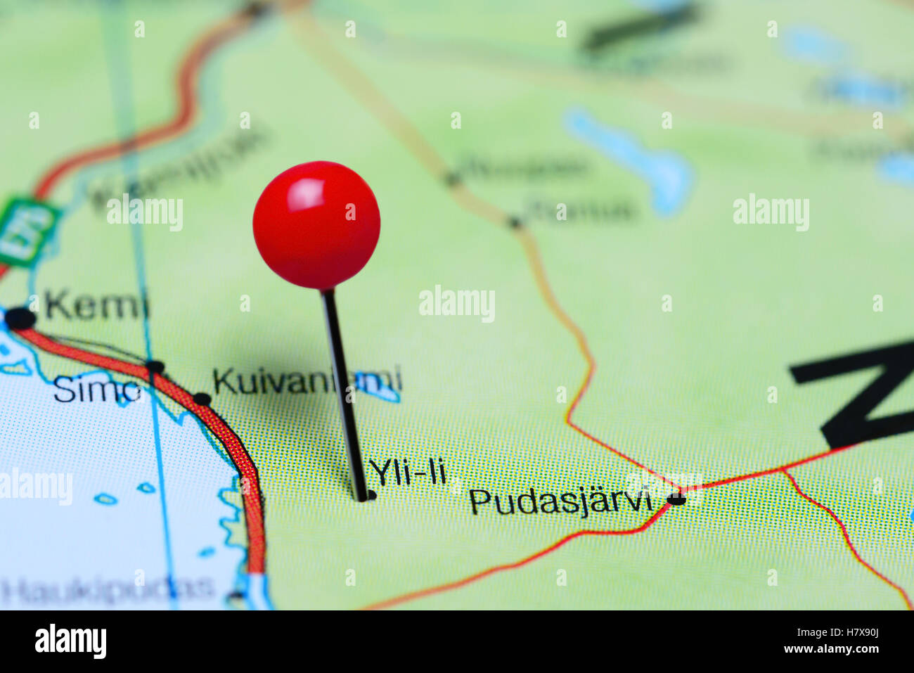 Yli-li pinned on a map of Finland Stock Photo - Alamy