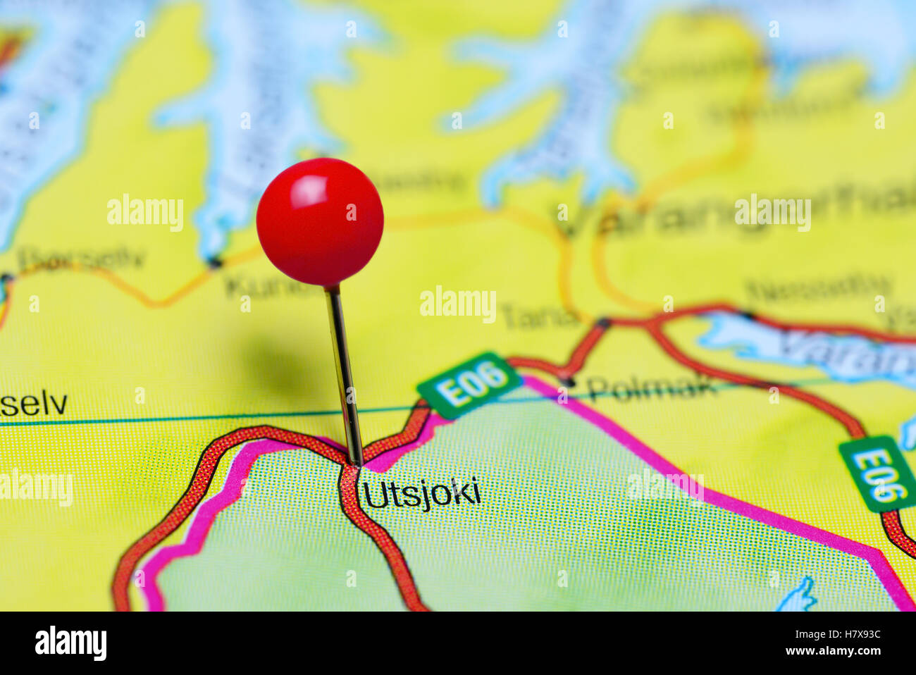 Utsjoki pinned on a map of Finland Stock Photo - Alamy