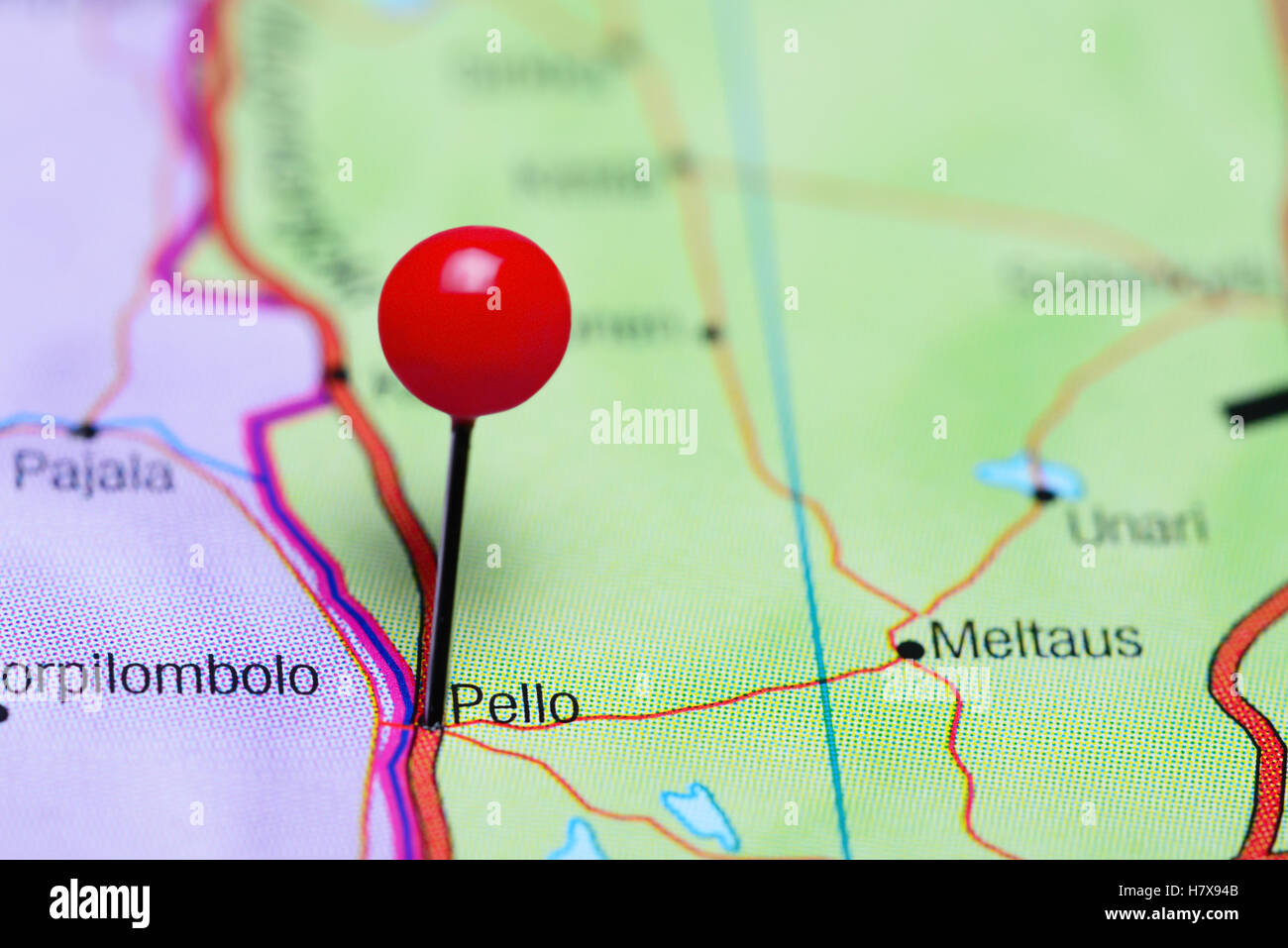 Pello pinned on a map of Finland Stock Photo - Alamy