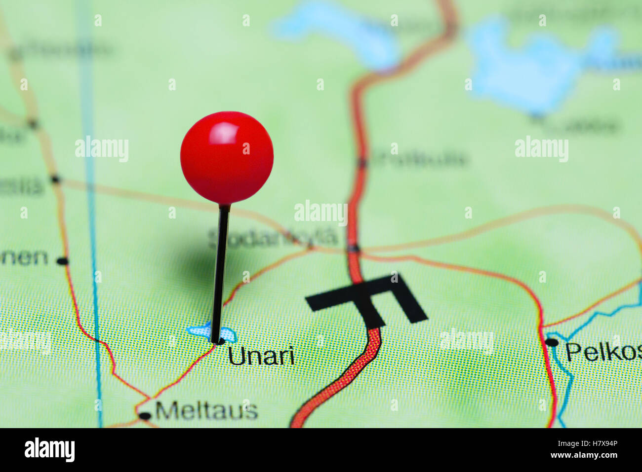 Unari pinned on a map of Finland Stock Photo - Alamy