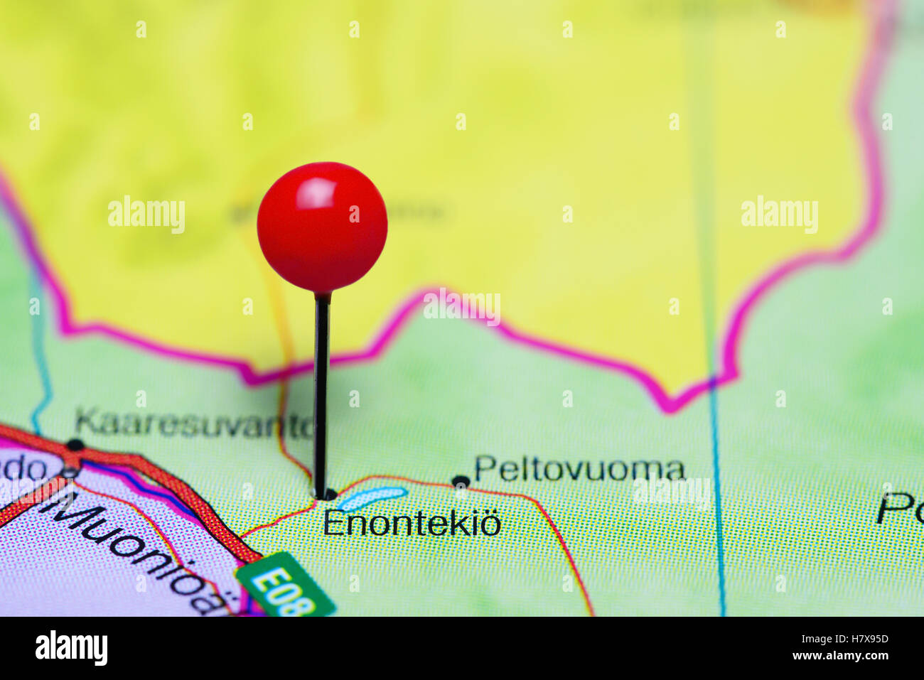 Enontekio pinned on a map of Finland Stock Photo - Alamy