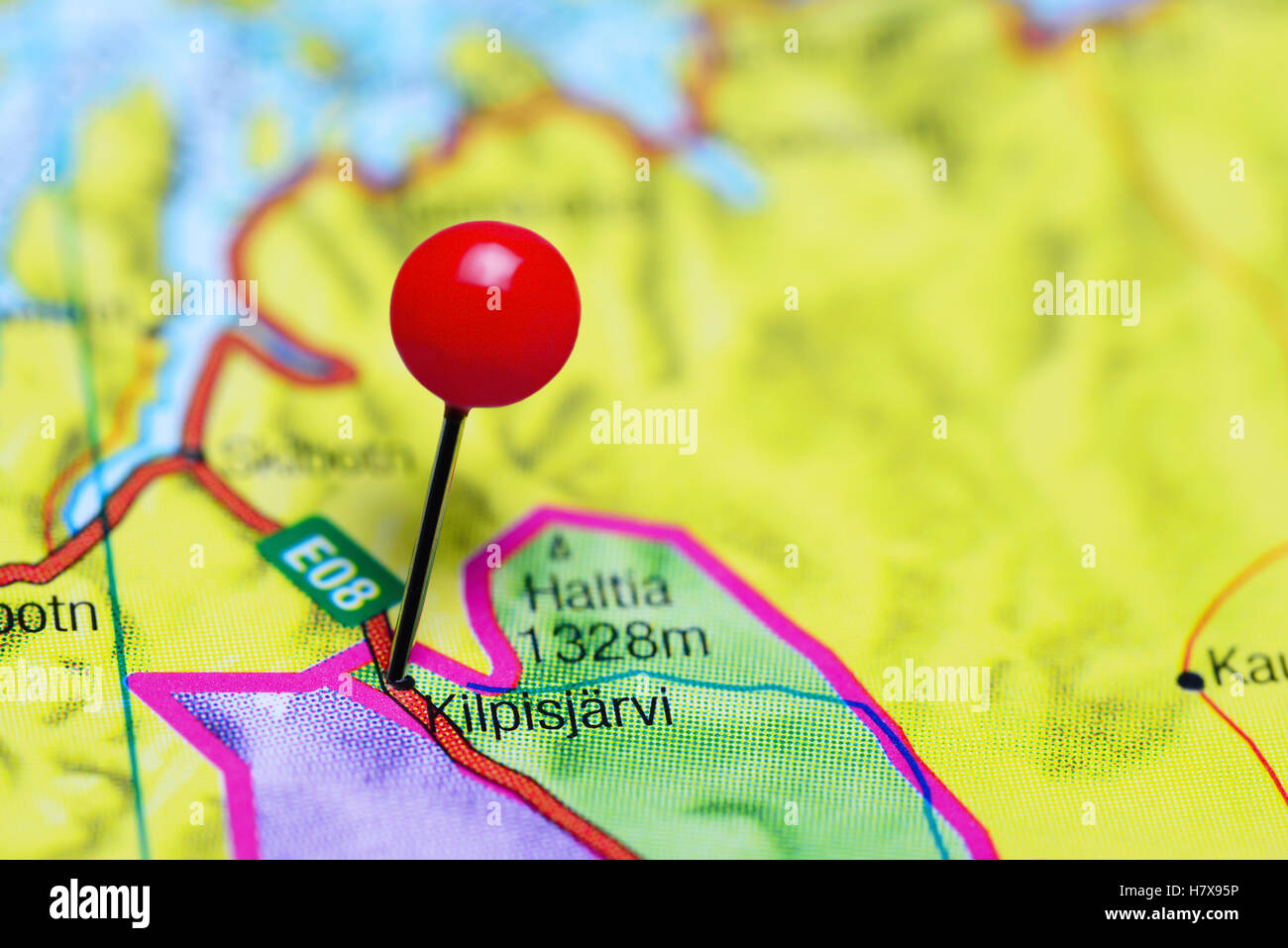 Kilpisjarvi pinned on a map of Finland Stock Photo - Alamy