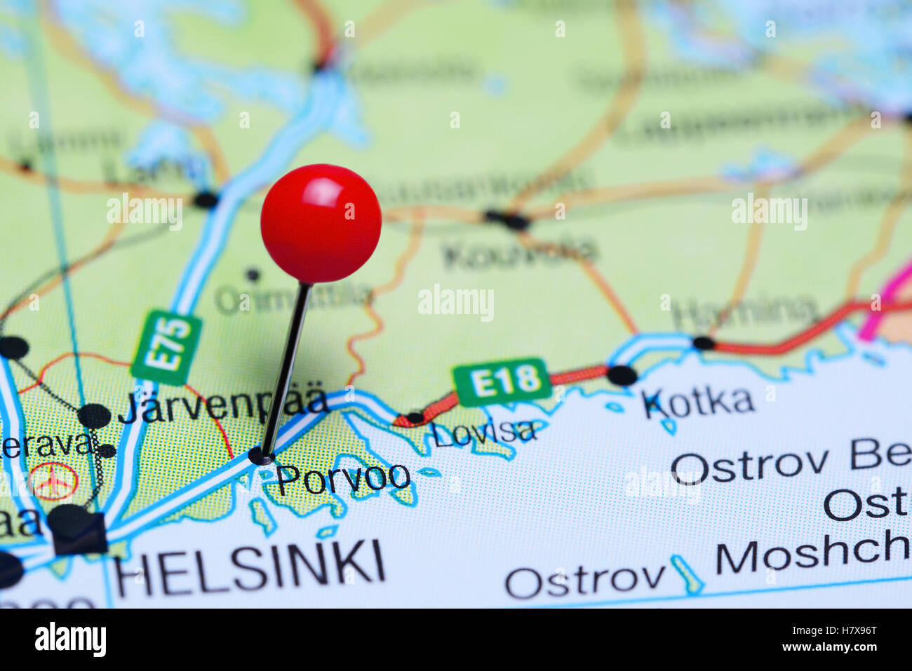Porvoo pinned on a map of Finland Stock Photo - Alamy