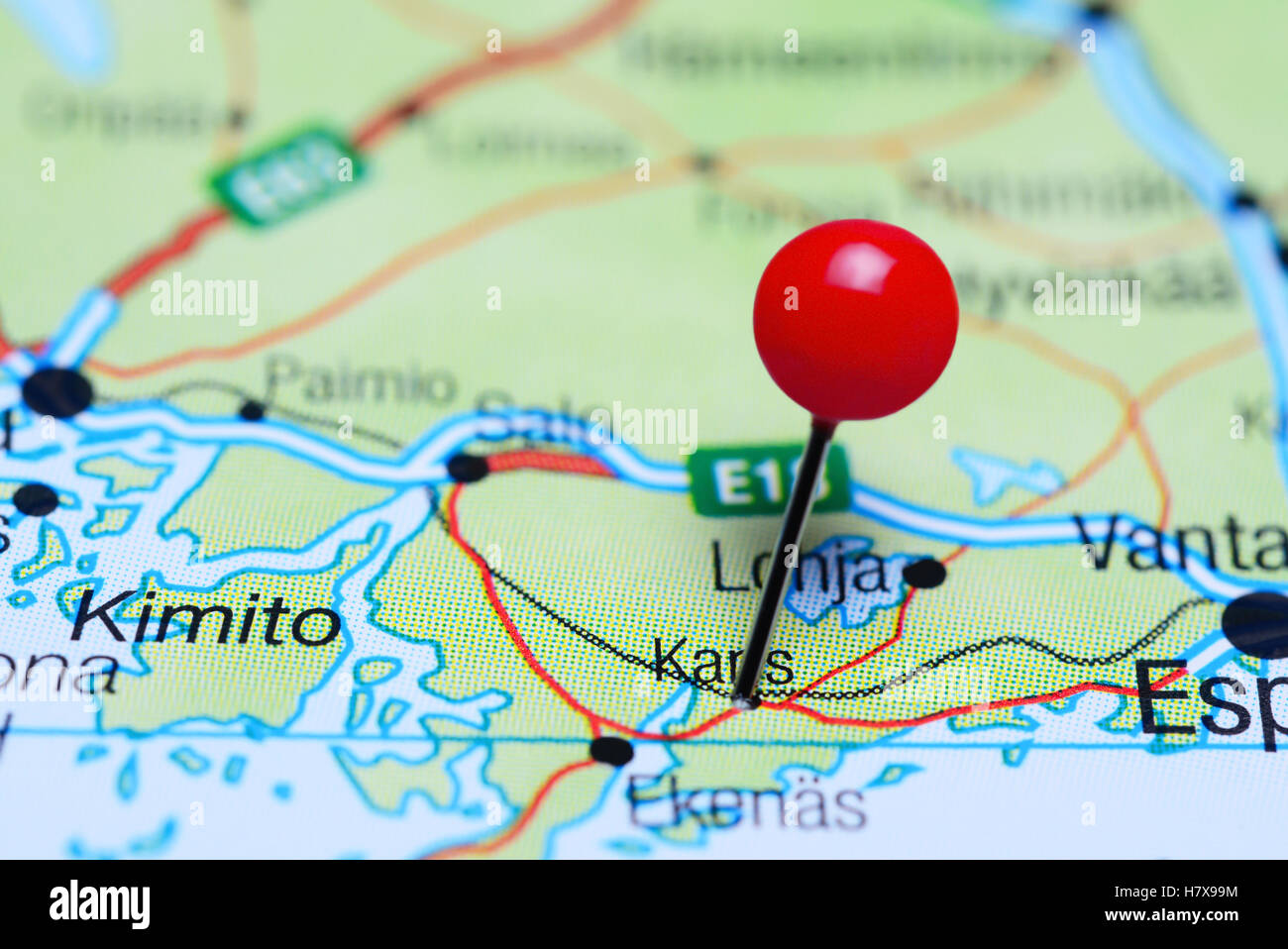 Karis pinned on a map of Finland Stock Photo - Alamy