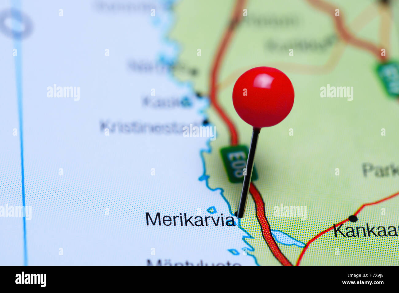Merikarvia pinned on a map of Finland Stock Photo - Alamy