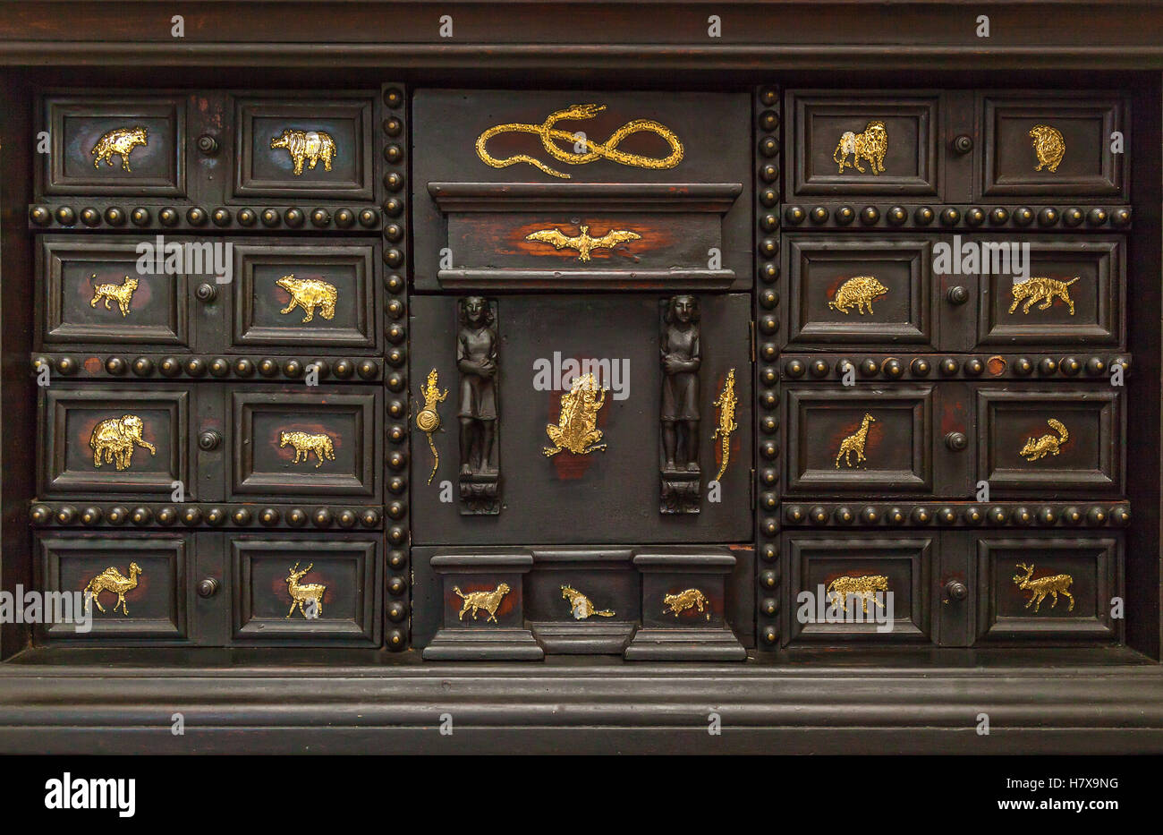 Black commode. Design of stylish classic black commode with golden ...