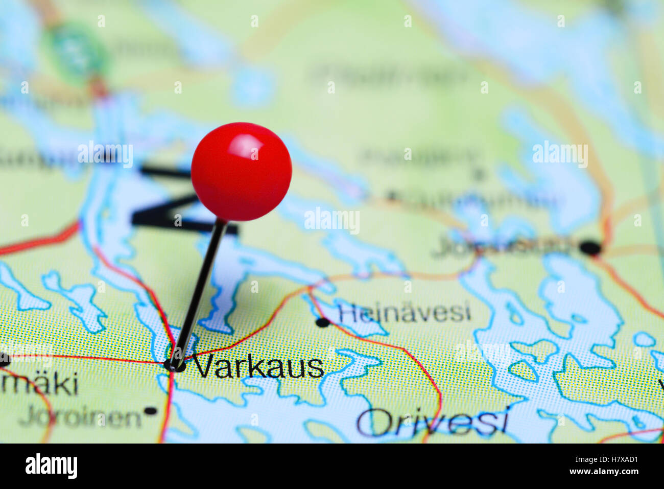 Varkaus pinned on a map of Finland Stock Photo - Alamy