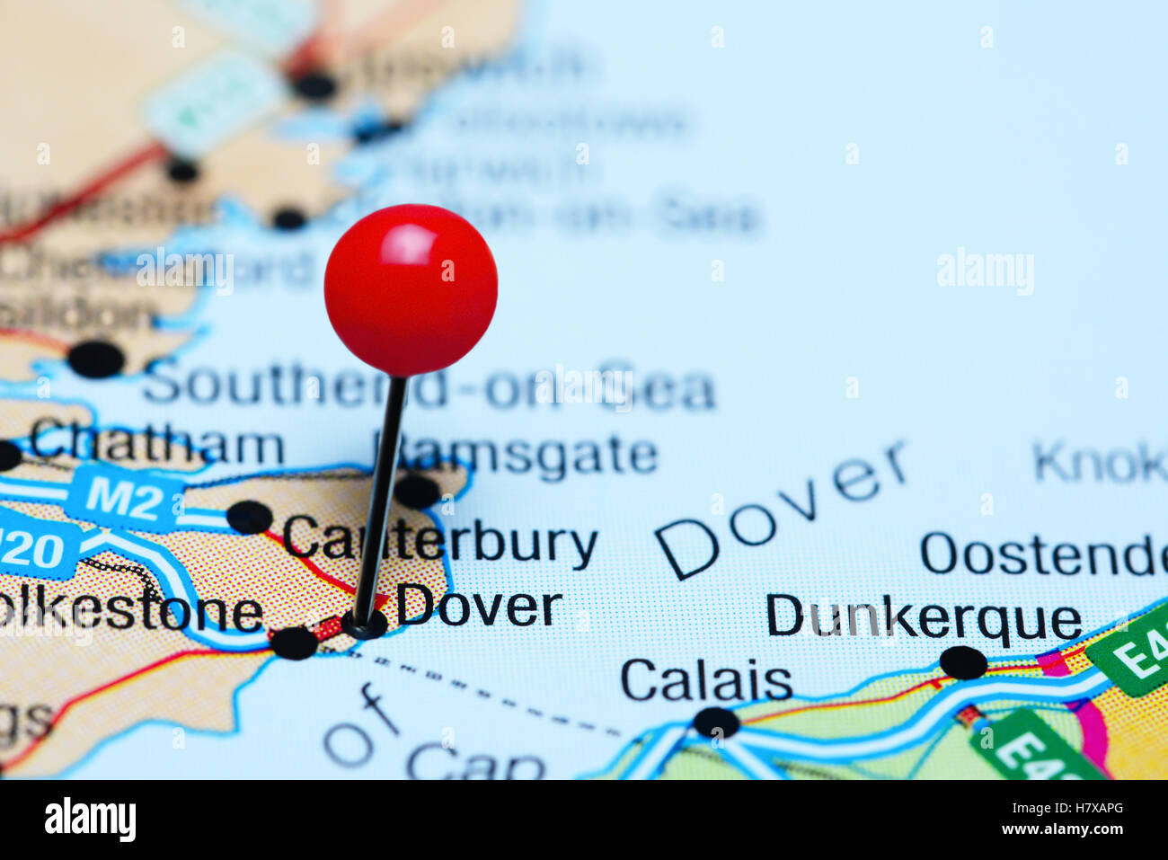 Dover pinned on a map of UK Stock Photo - Alamy