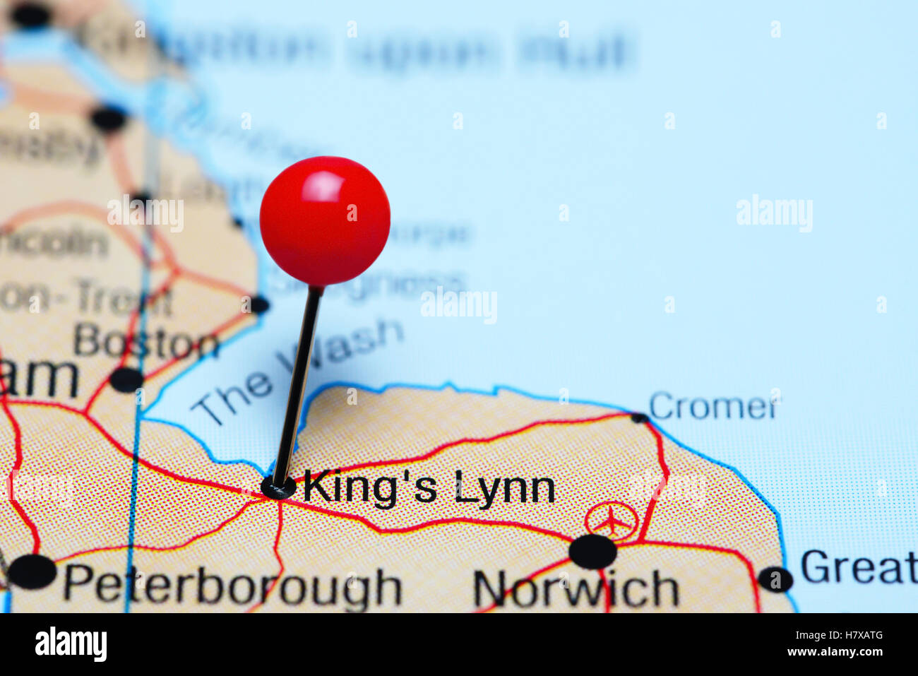 Kings Lynn pinned on a map of UK Stock Photo - Alamy
