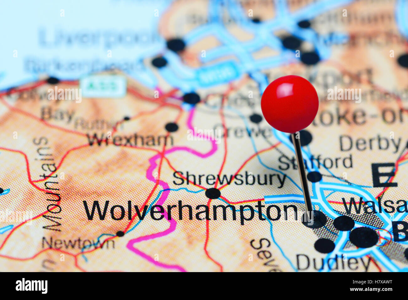 Wolverhampton pinned on a map of UK Stock Photo - Alamy