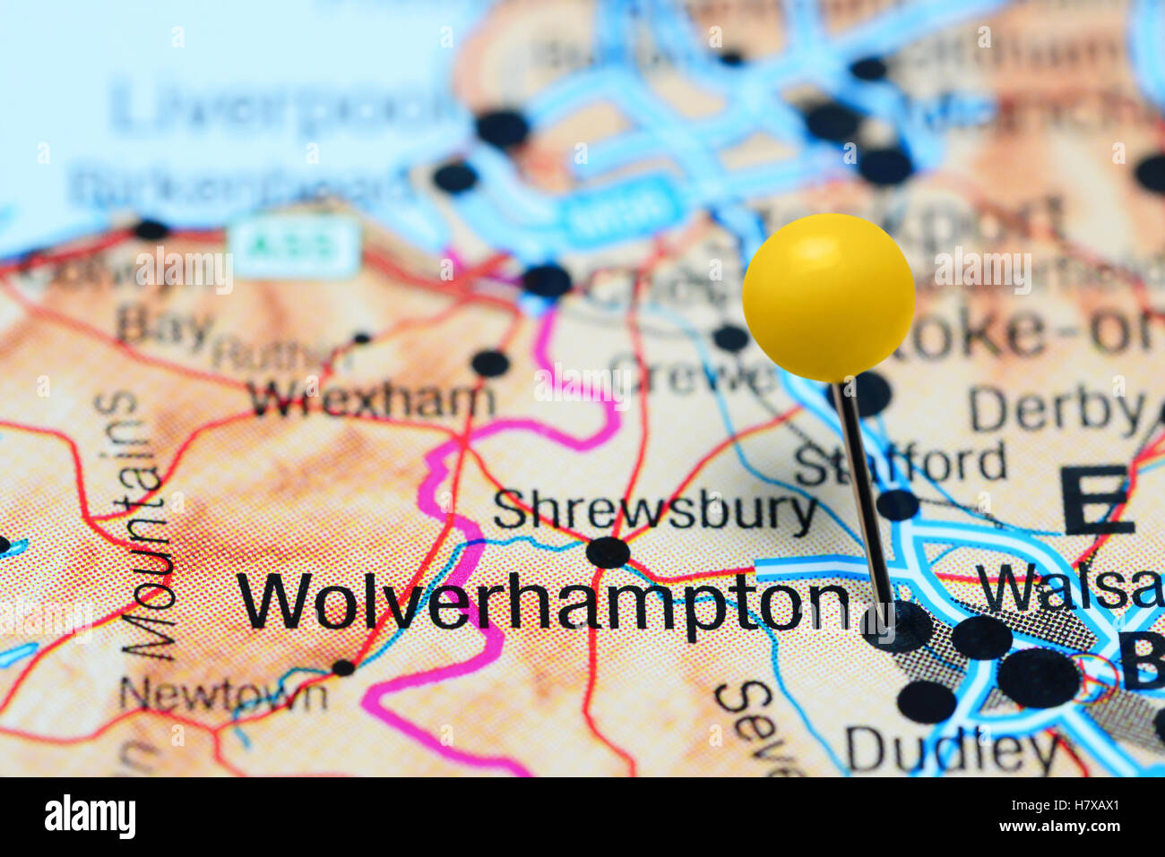 Wolverhampton pinned on a map of UK Stock Photo - Alamy