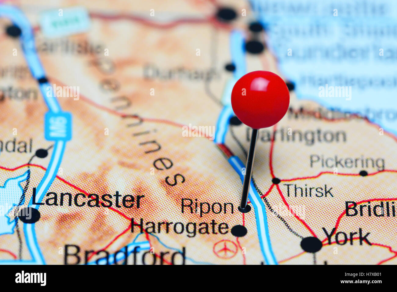 Ripon pinned on a map of UK Stock Photo - Alamy