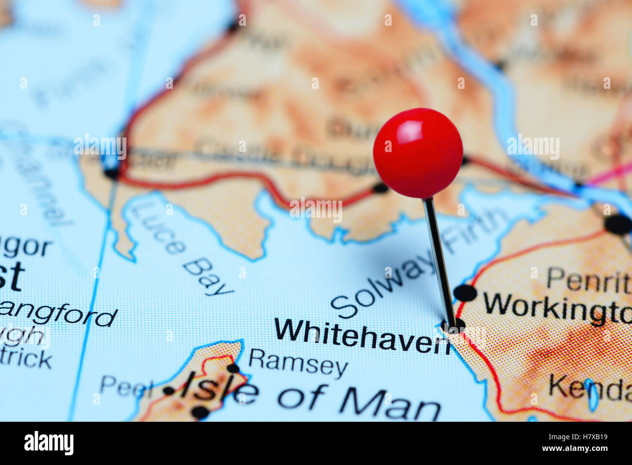 Whitehaven pinned on a map of UK Stock Photo - Alamy