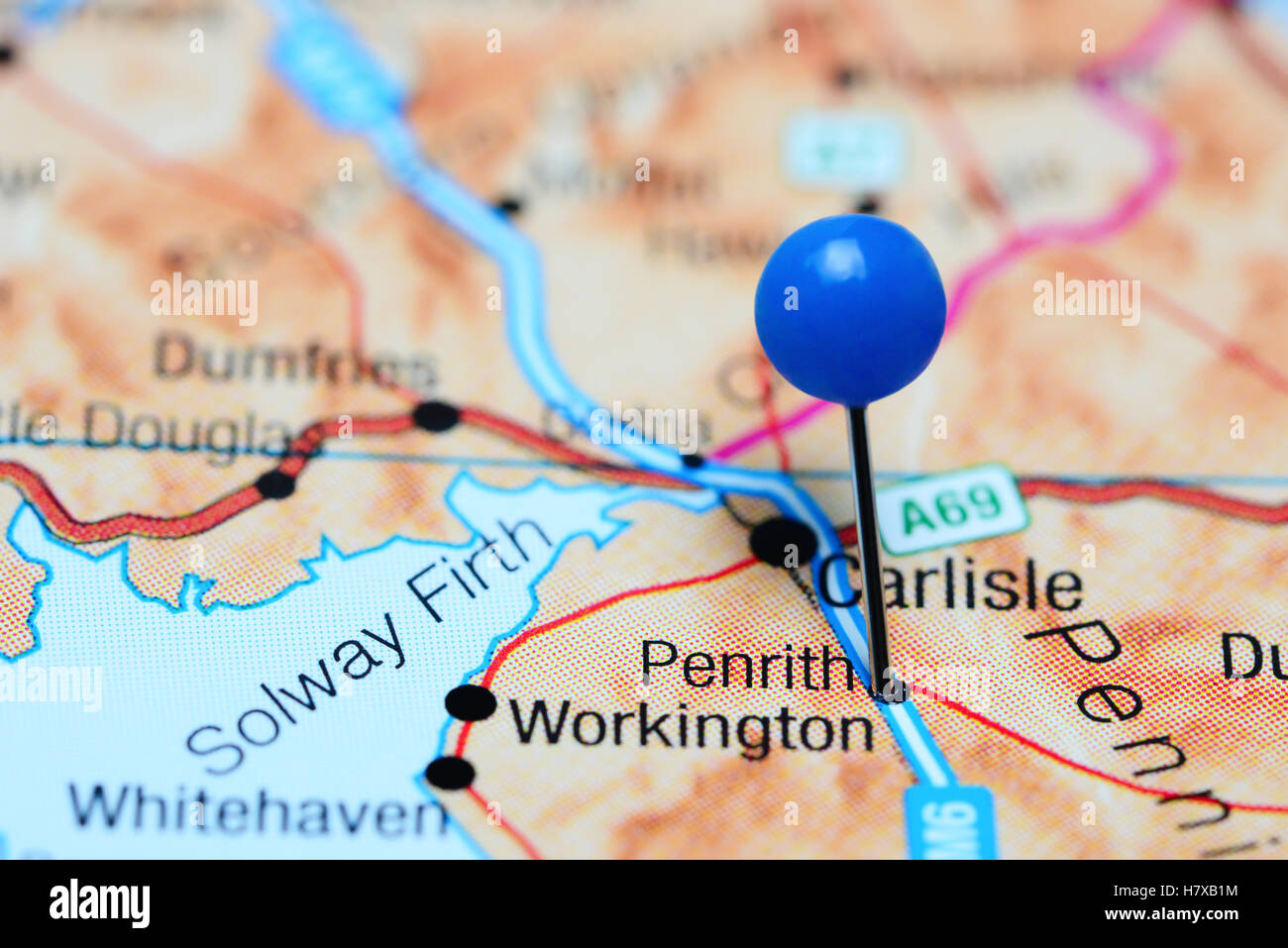 Penrith pinned on a map of UK Stock Photo - Alamy