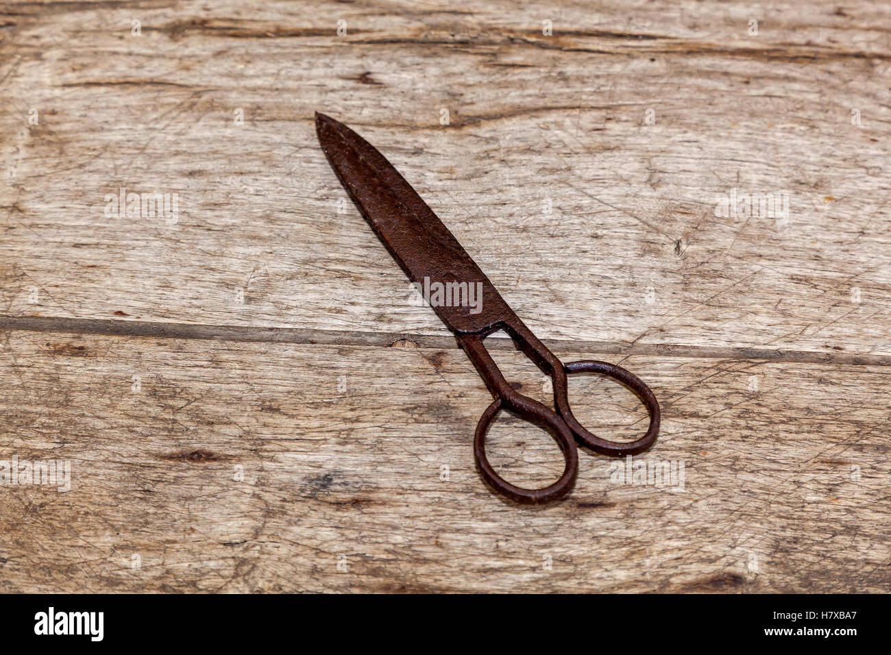 Antique scissors on the wooden table,Scissors,Antique, background ...