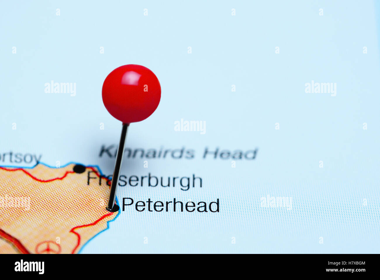 Peterhead pinned on a map of Scotland Stock Photo - Alamy