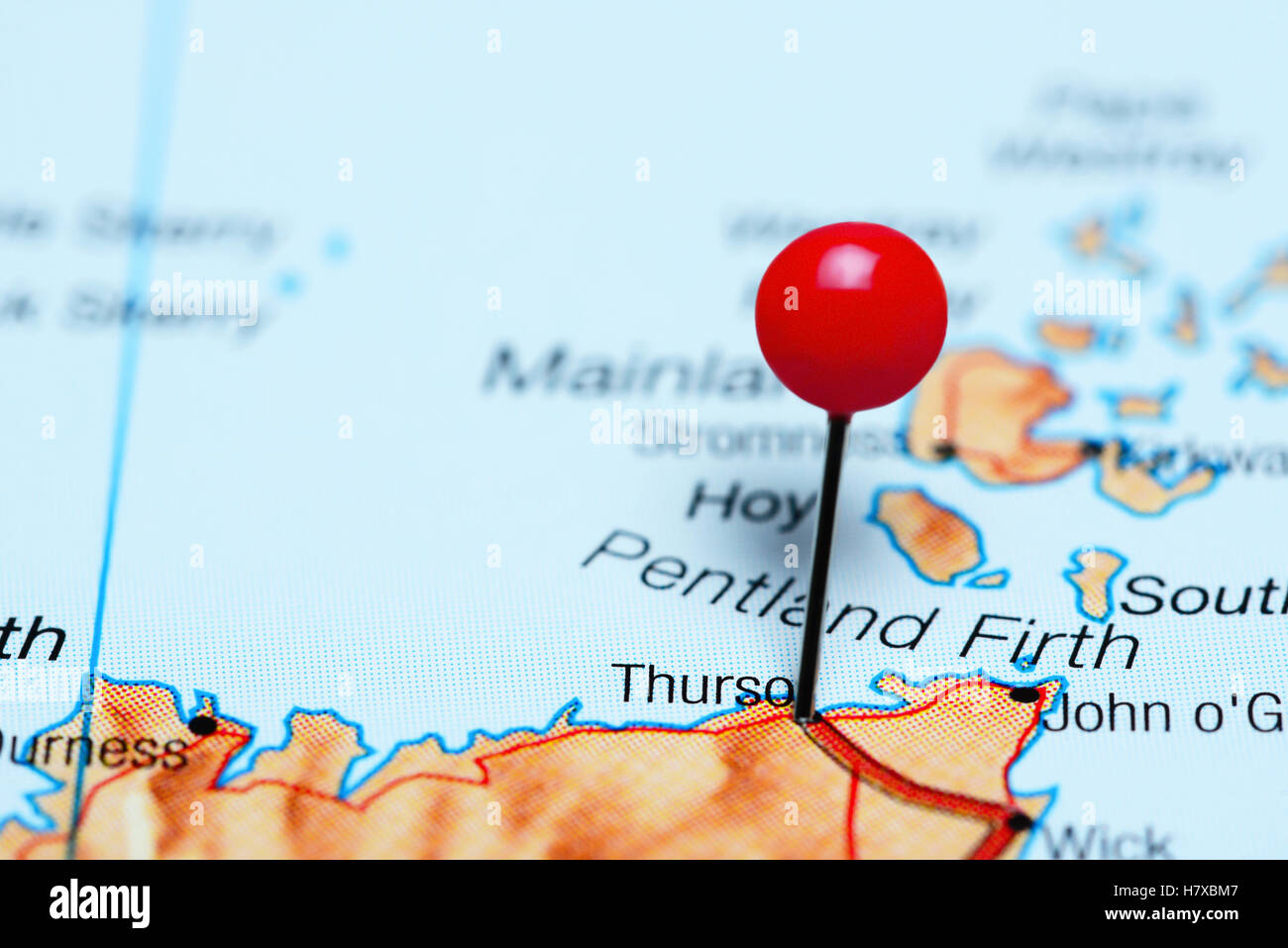 Thurso pinned on a map of Scotland Stock Photo - Alamy