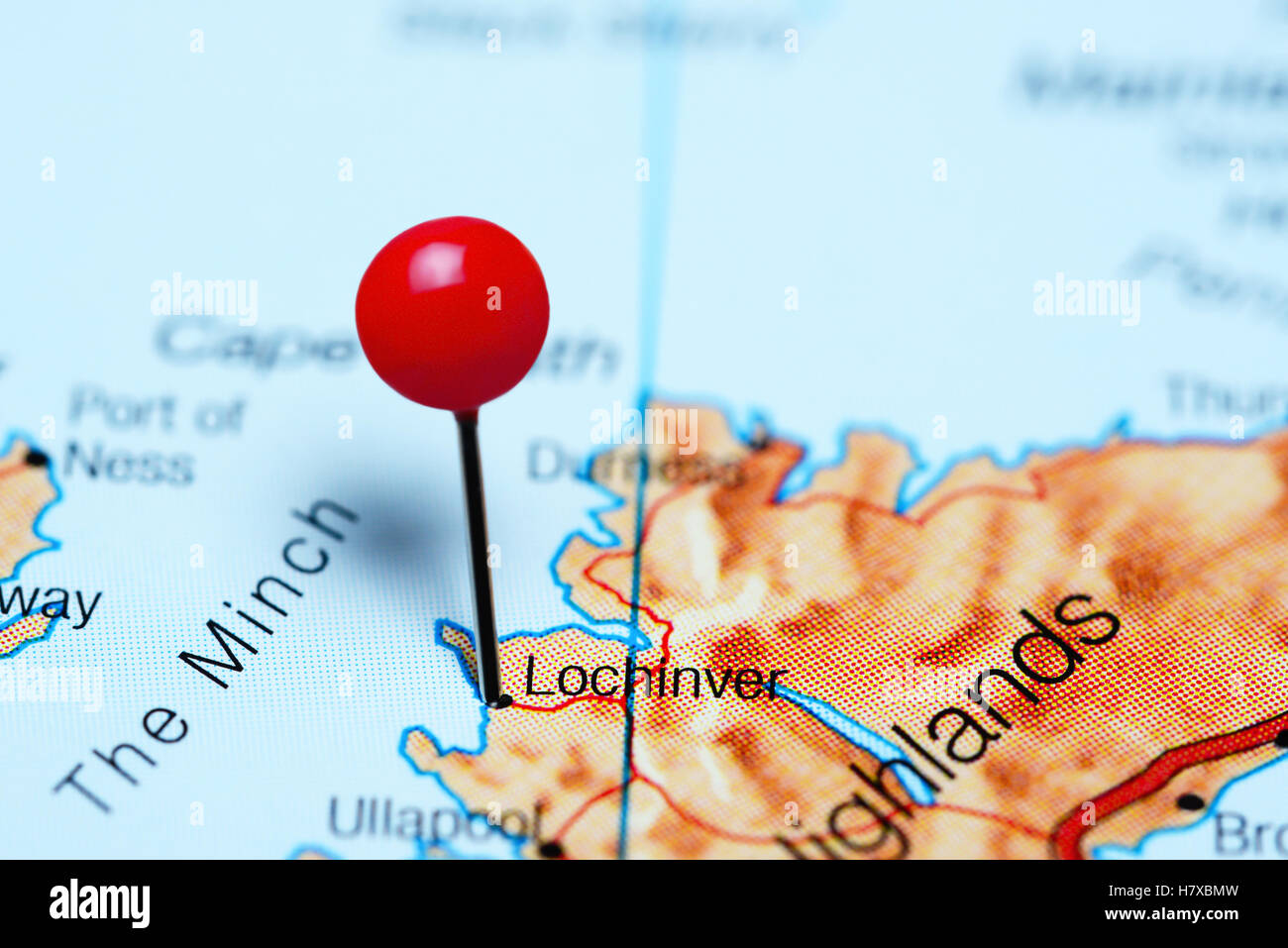 Lochinver pinned on a map of Scotland Stock Photo - Alamy