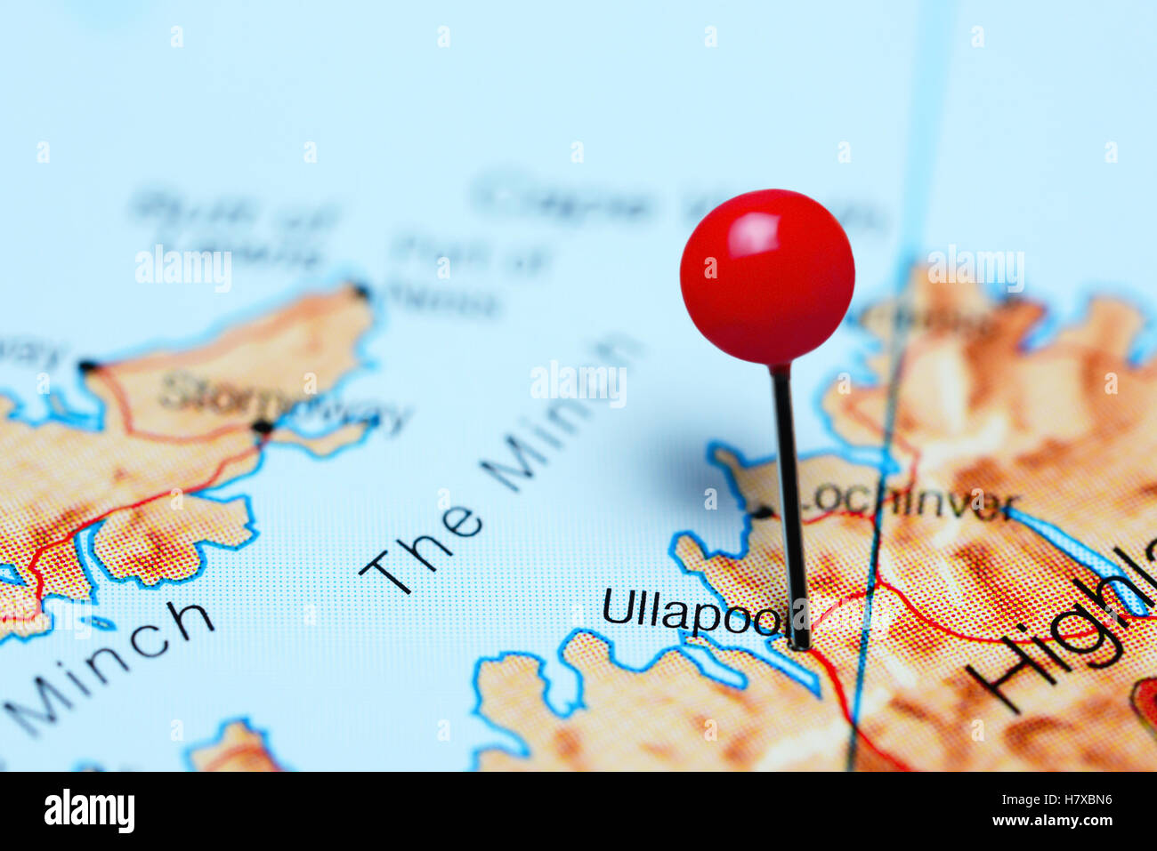 Ullapool pinned on a map of Scotland Stock Photo - Alamy