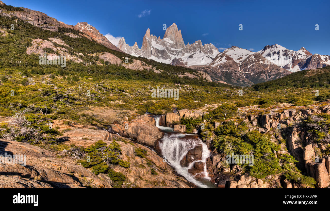 Waterfall below Mount Fitzroy, Los Glaciares National Park, Patagonia ...