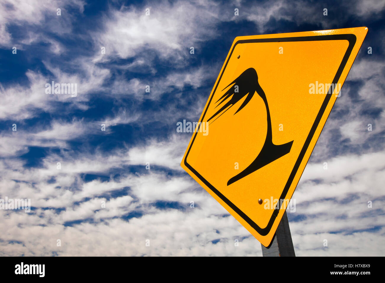 Wind warning sign and high wind clouds, Patagonia, Argentina Stock ...