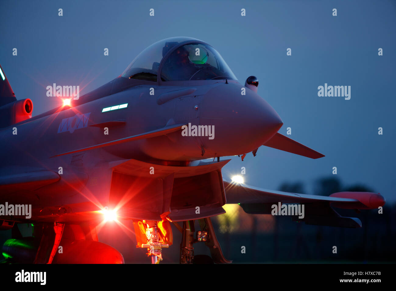 Royal Air Force Eurofighter Typhoon aircraft operating at night at RAF ...