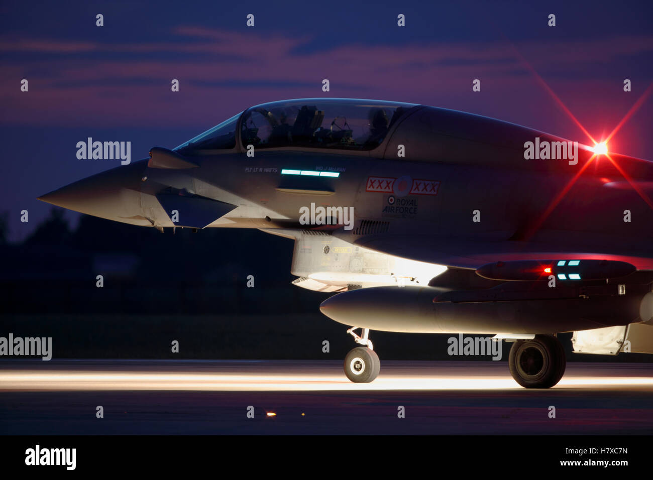 Royal Air Force Eurofighter Typhoon aircraft operating at night at RAF ...