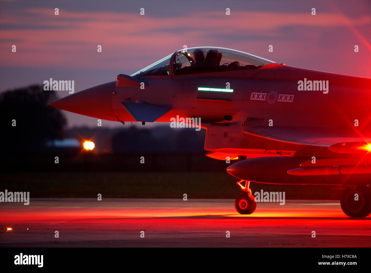 Royal Air Force Eurofighter Typhoon aircraft operating at night at RAF ...