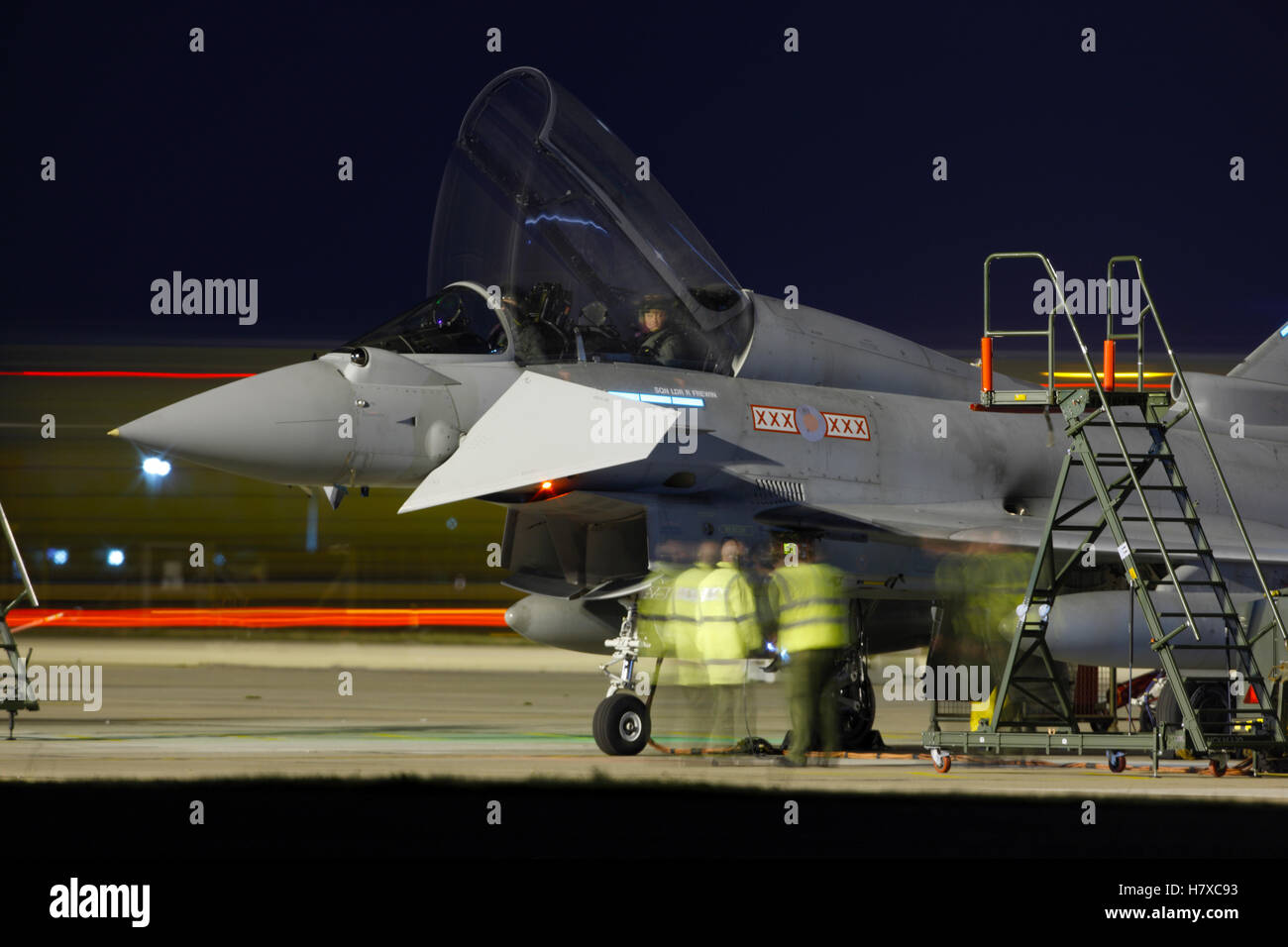 Royal Air Force Eurofighter Typhoon aircraft operating at night at RAF ...
