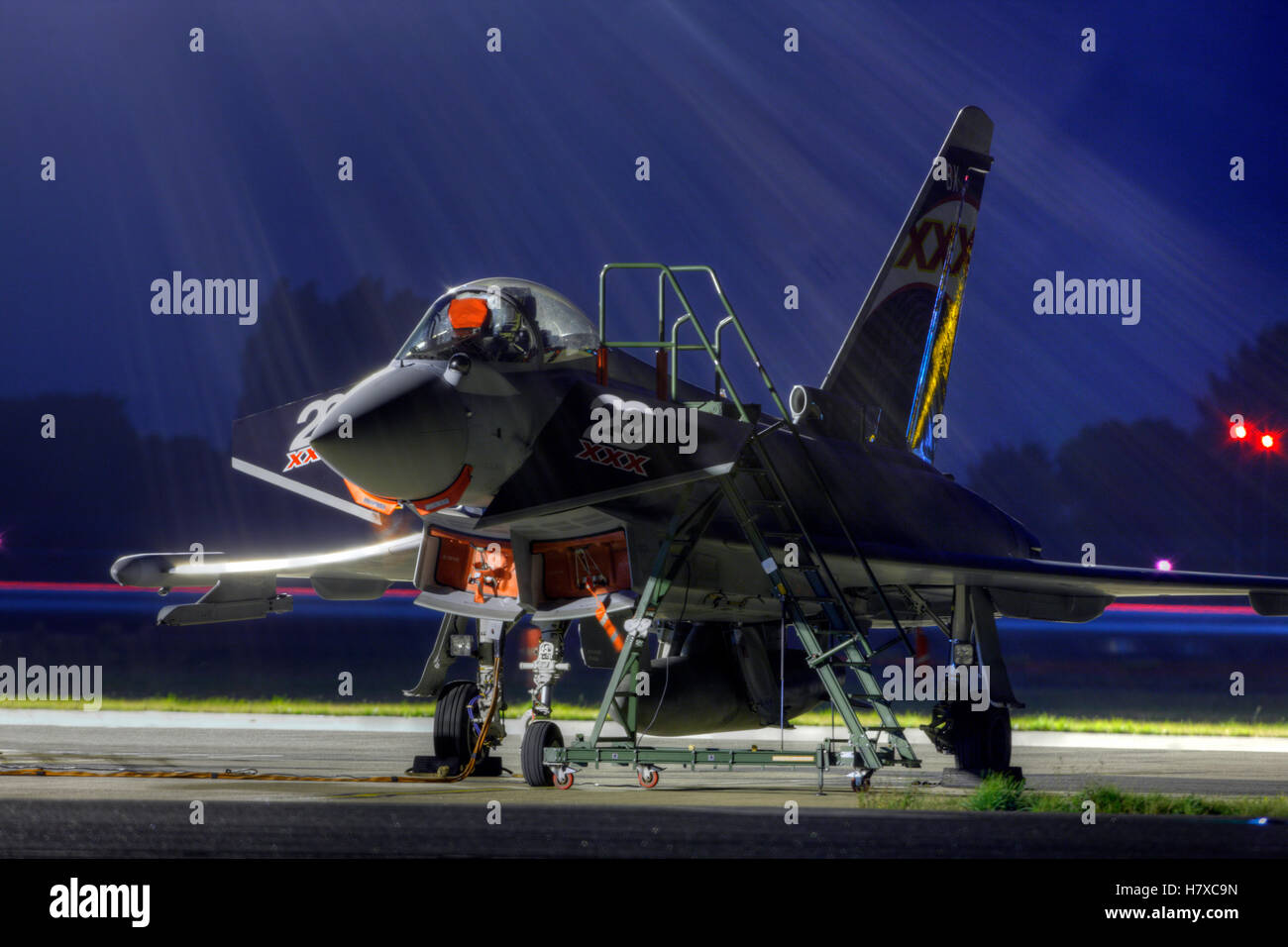 Royal Air Force Eurofighter Typhoon aircraft operating at night at RAF ...