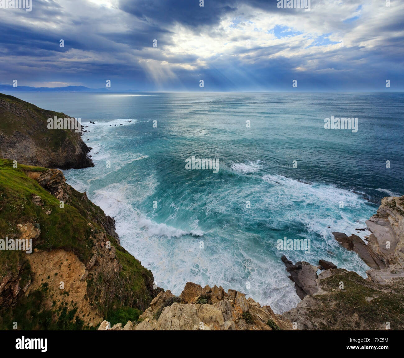 Summer ocean bay coastline view near Gorliz town, Biscay, Basque ...