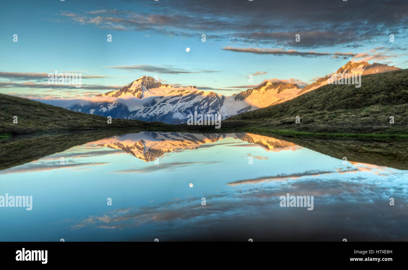 Mount Aspiring, moonrise over Cascade Saddle, Mount Aspiring National ...