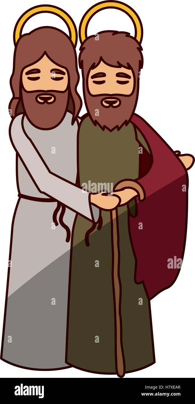jesus and joseph cartoon icon. Holy night family christmas and betlehem ...