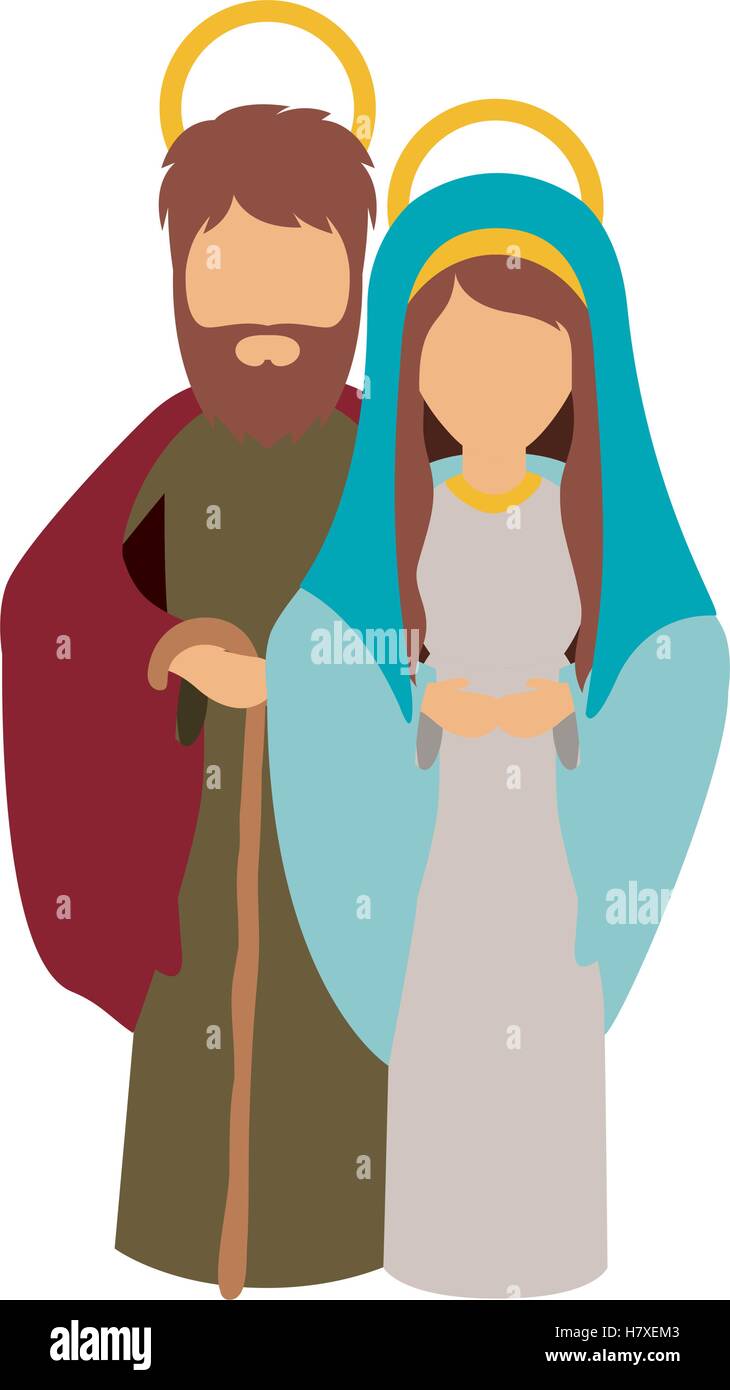 Mary and joseph cartoon icon. Holy night family christmas and betlehem ...
