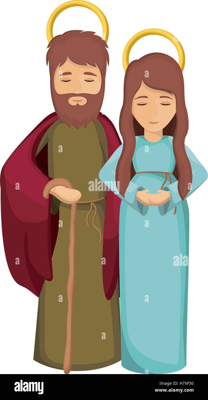 Mary and joseph cartoon icon. Holy night family christmas and betlehem ...