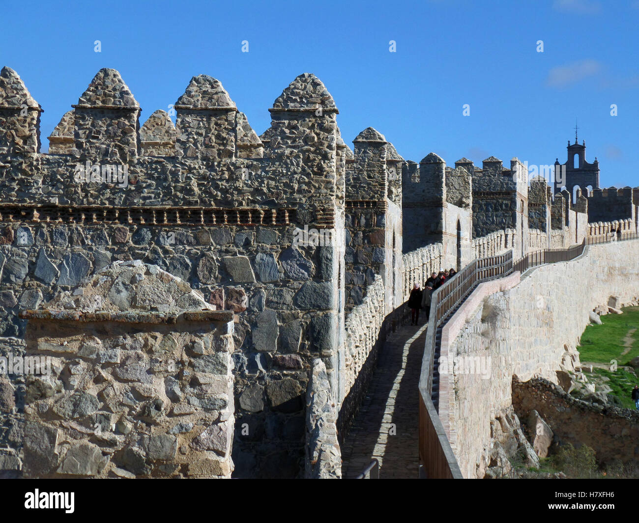 Walking along the ramparts of medieval city walls of Avila, Spain Stock ...