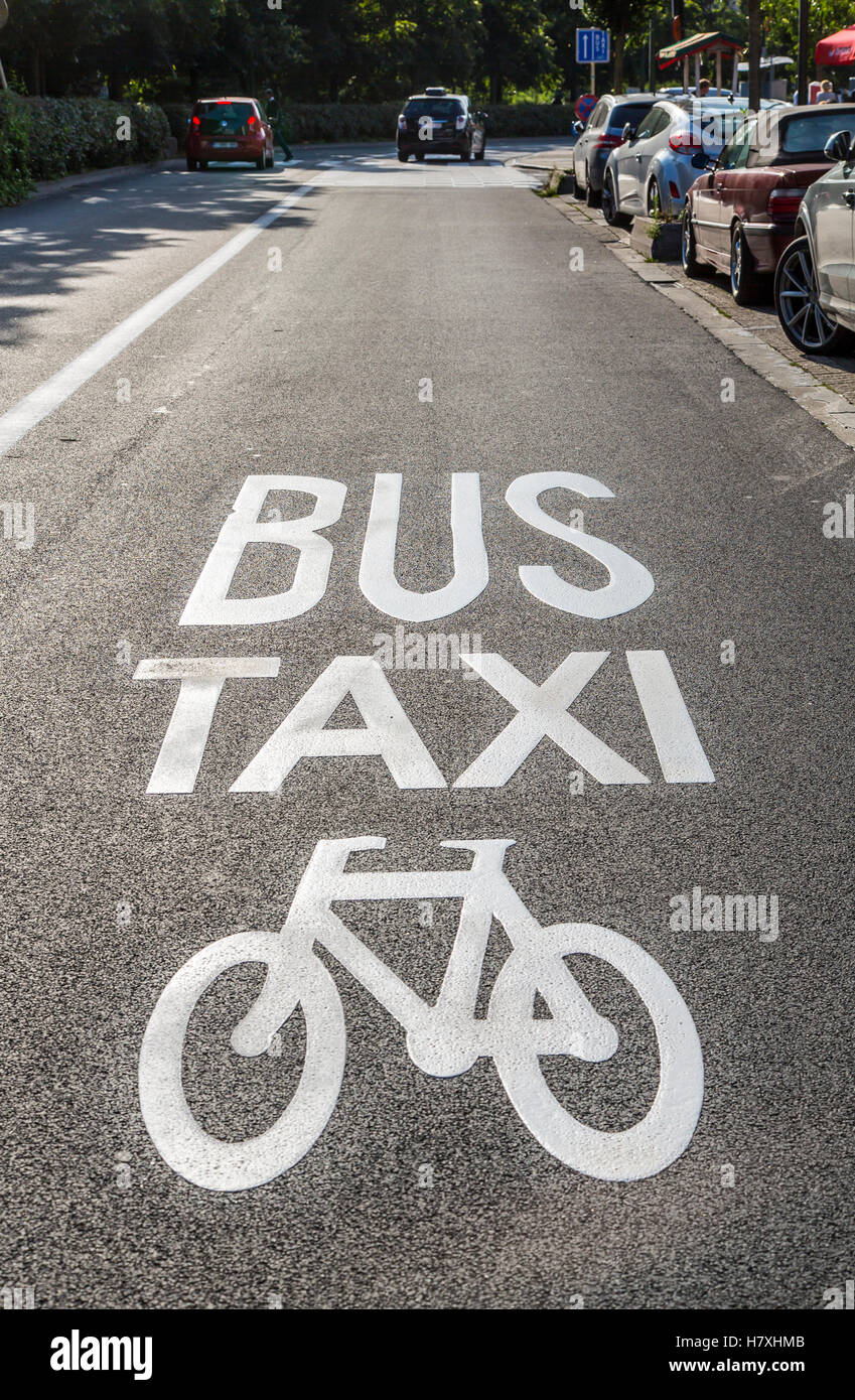 Brussels, Belgium, road with taxi lane, bus lane and bicycle lane Stock ...