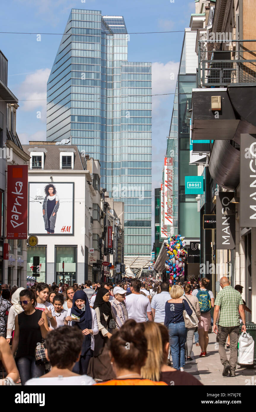 Brussels, Belgium, shopping street, pedestrian zone, shops, shopping ...