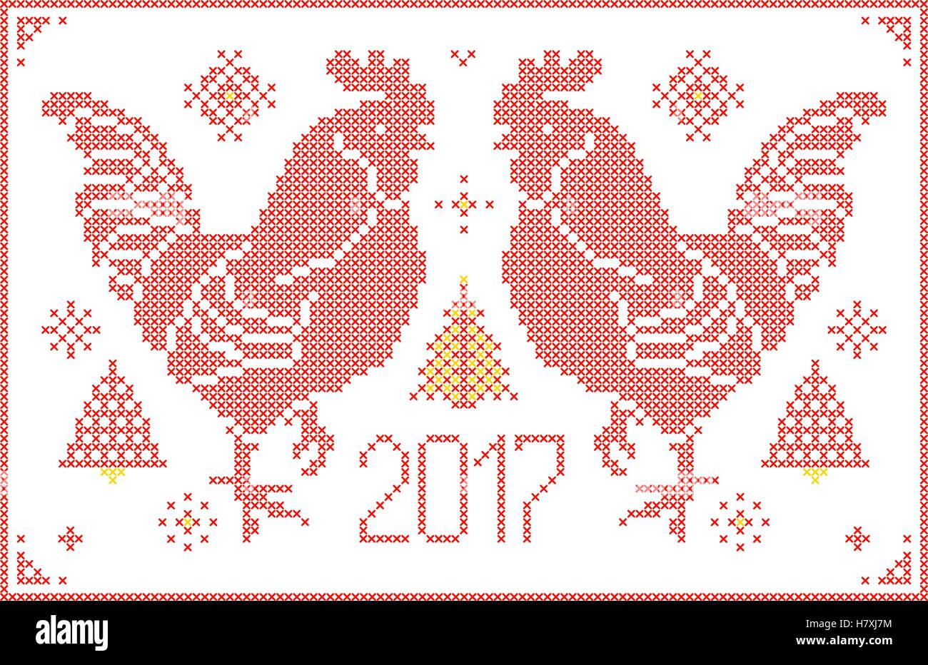 Red Rooster embroidered by cross isolated on white background Stock ...