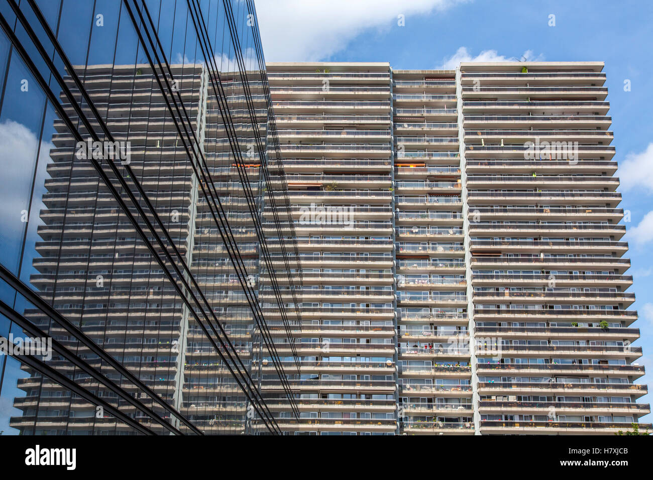 Brussels, Belgium, high-rise building on the Gare du Nord, many ...