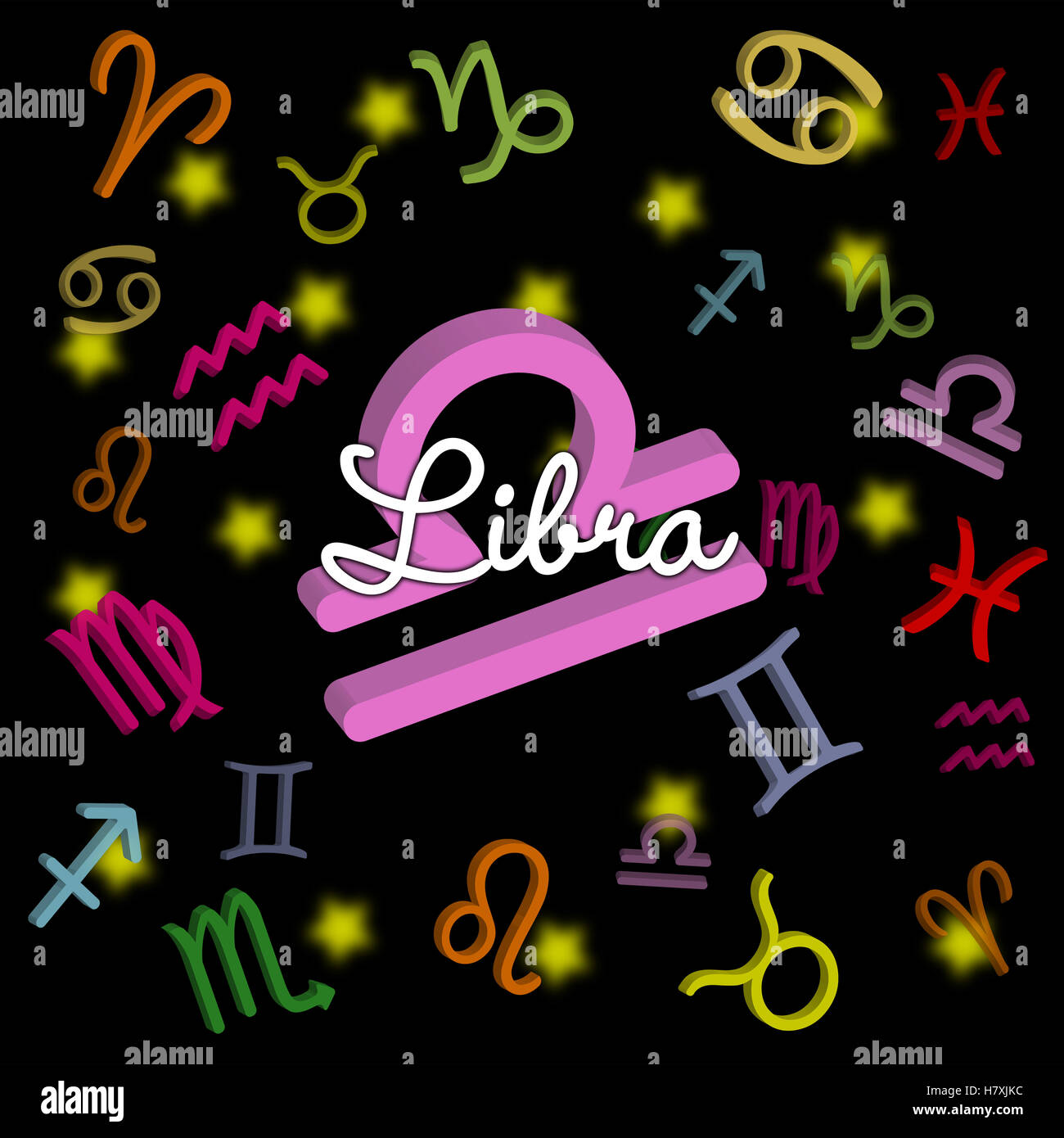 Libra Zodiac Sign with Astrological Symbols on Black Background Ideal ...